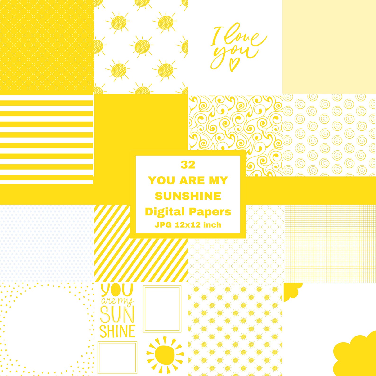 You Are My Sunshine Digital Paper Pack, Scrapbooking (instant Download ...