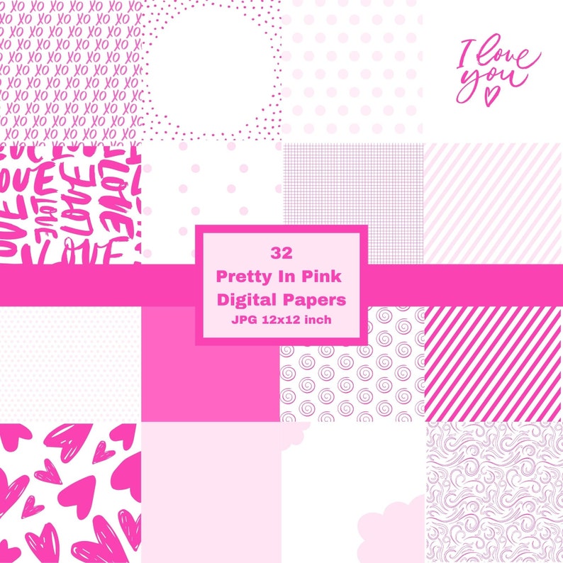 Pretty in Pink Digital Paper Pack, 32 Jpg Files 12 X 12 Inch for Card ...