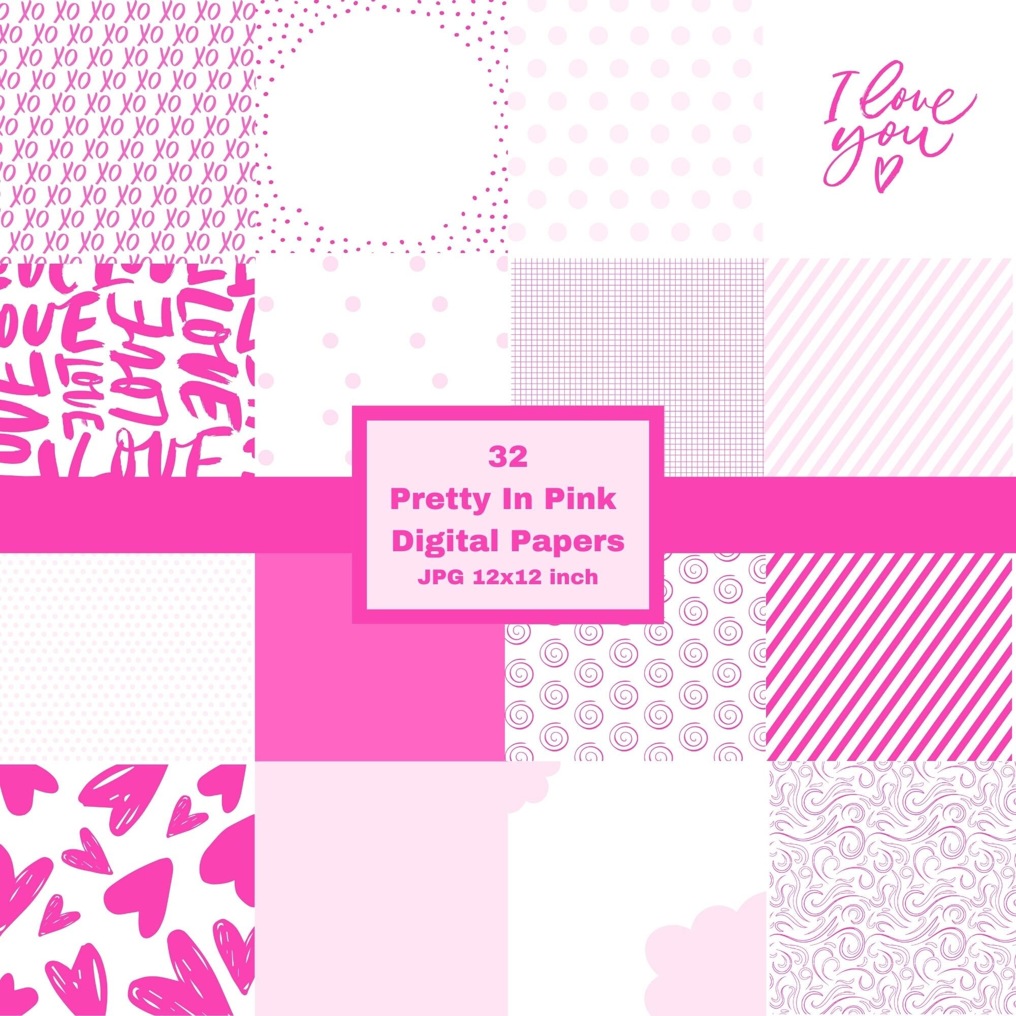 Pretty in Pink Digital Paper Pack, 32 Jpg Files 12 X 12 Inch for Card ...