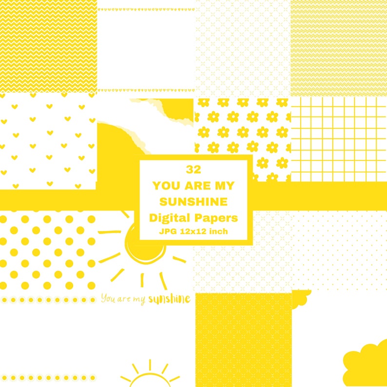 You Are My Sunshine Digital Paper Pack, 32 Jpg Files 12 X 12 Inch for ...