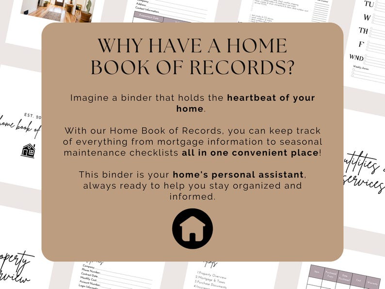 Home Book of Records | Homeowner's Organization Binder | Real Estate ...