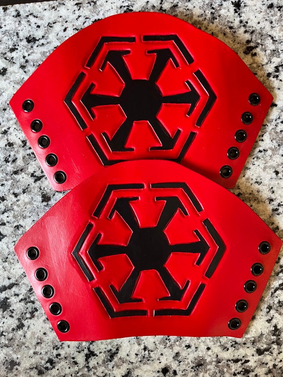 Sith logo leather Greaves, Syfy accessories, armor, leather gauntlets ...