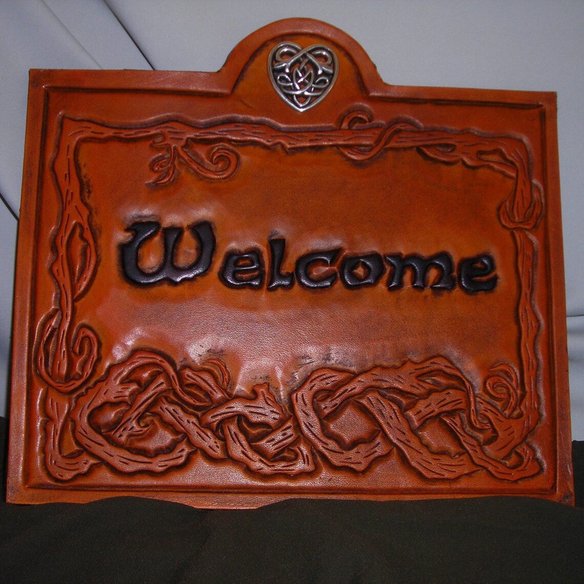 Hand carved leather welcome sign house warming gift custom | Etsy
