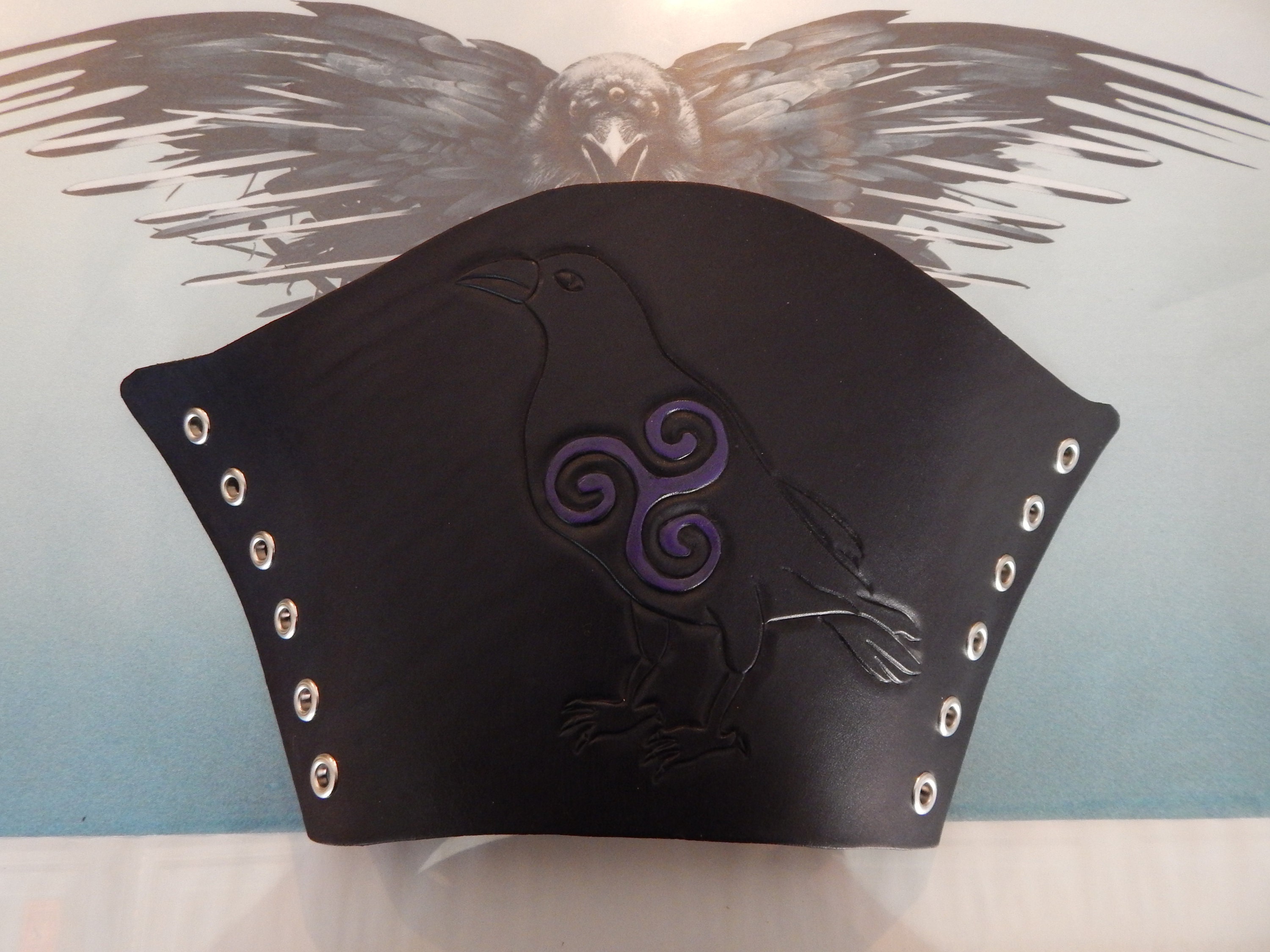 Raven With Triskele Leather Bracers Norse Valhalla Celt Leather Armor Ancient Symbol