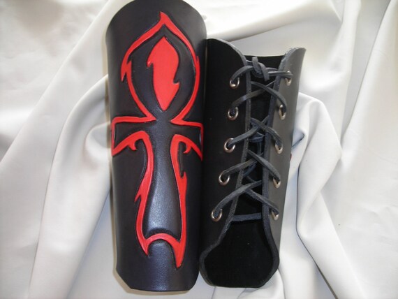 Flaming Ankh Cross leather bracers armor cuffs | Etsy