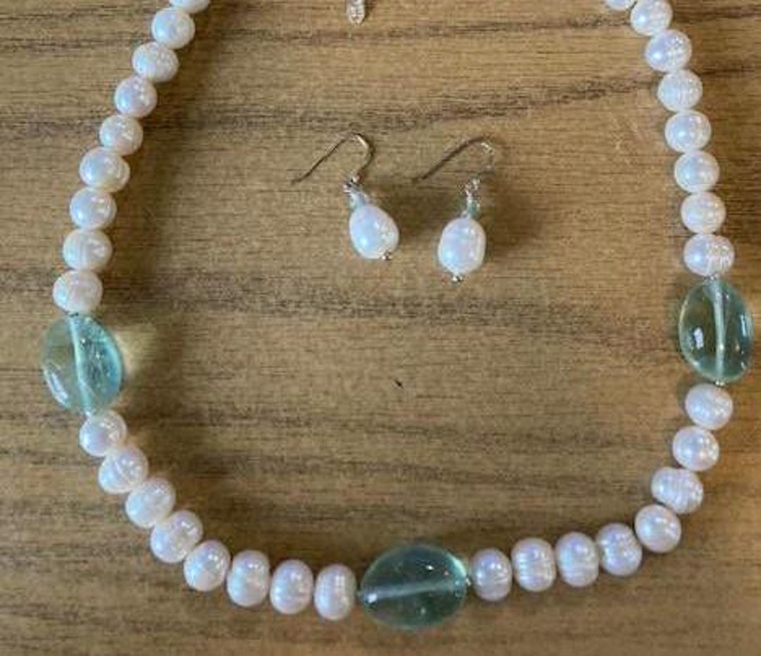 GSJ Sterling Silver 925 Fresh Water Pearls and Clear Aqua Stone ...