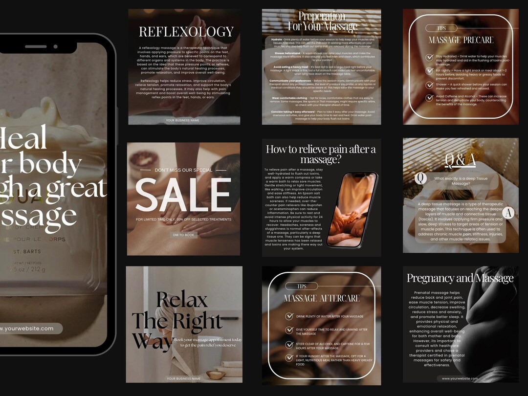 Massage Therapy Instagram Template Massage Therapist Social Media Posts ...