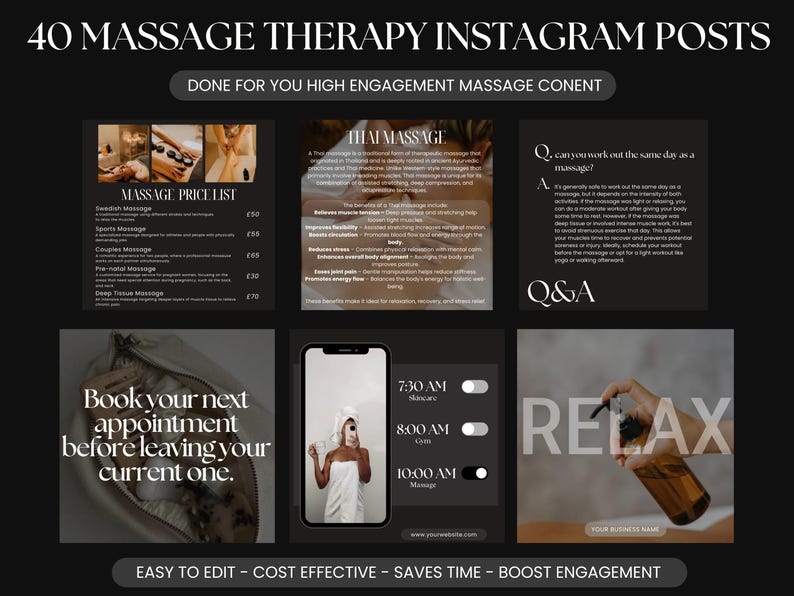 Massage Therapy Instagram Template Massage Therapist Social Media Posts