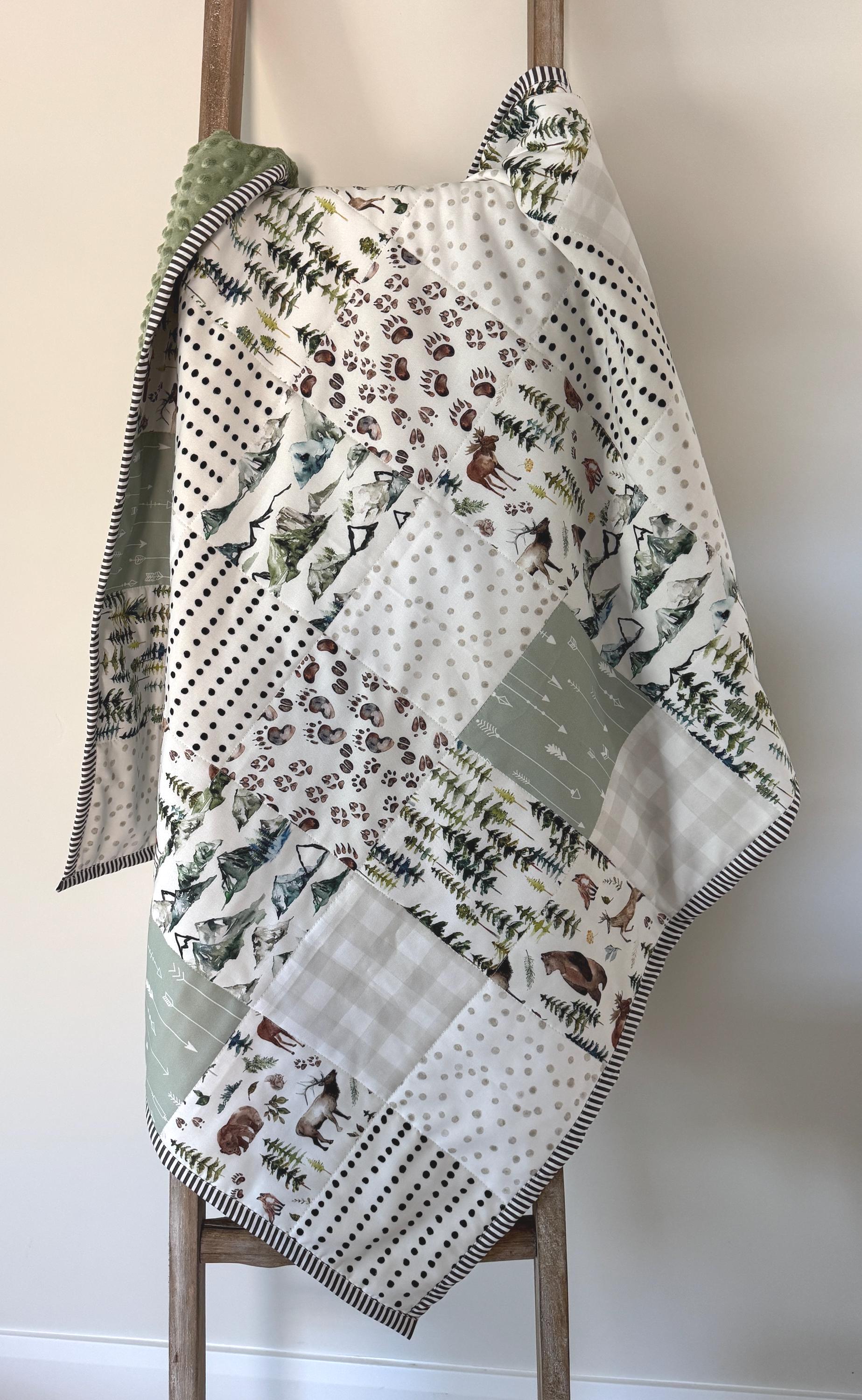 Quilted Whole Cloth Baby Blanket - Woodland Animals and Forest Trees ...