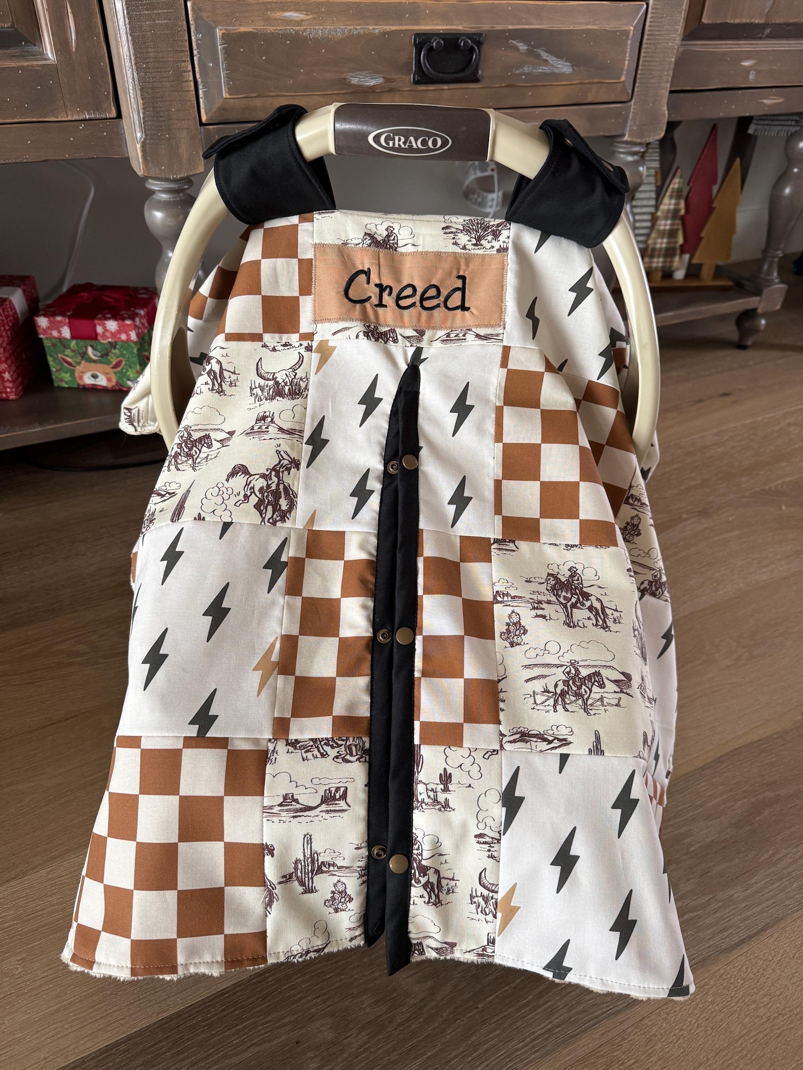 Baby Car Seat Canopy Cover - Custom Patchwork Cowboy Wild West - Baby ...