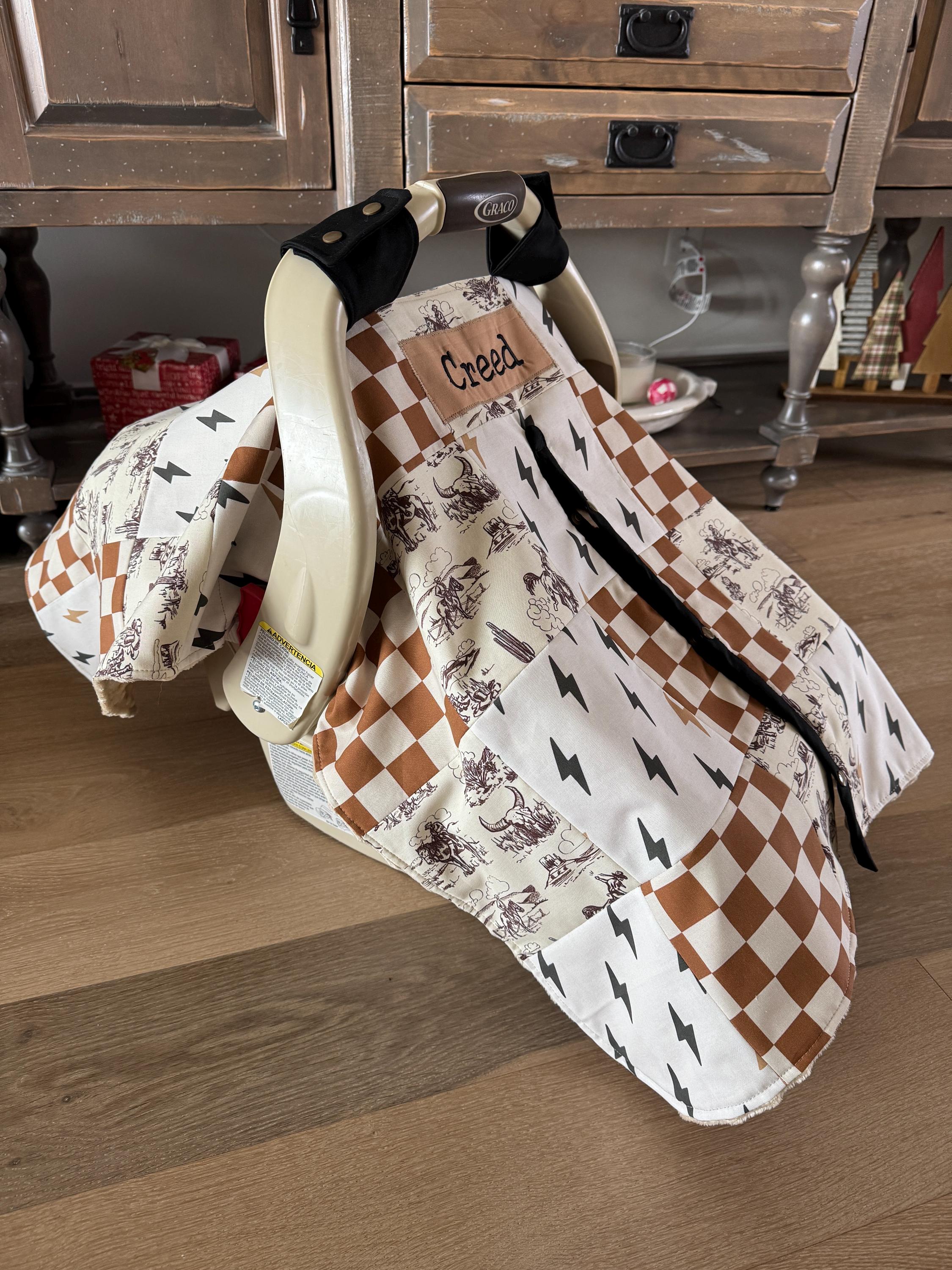 Baby Car Seat Canopy Cover - Custom Patchwork Cowboy Wild West - Baby ...