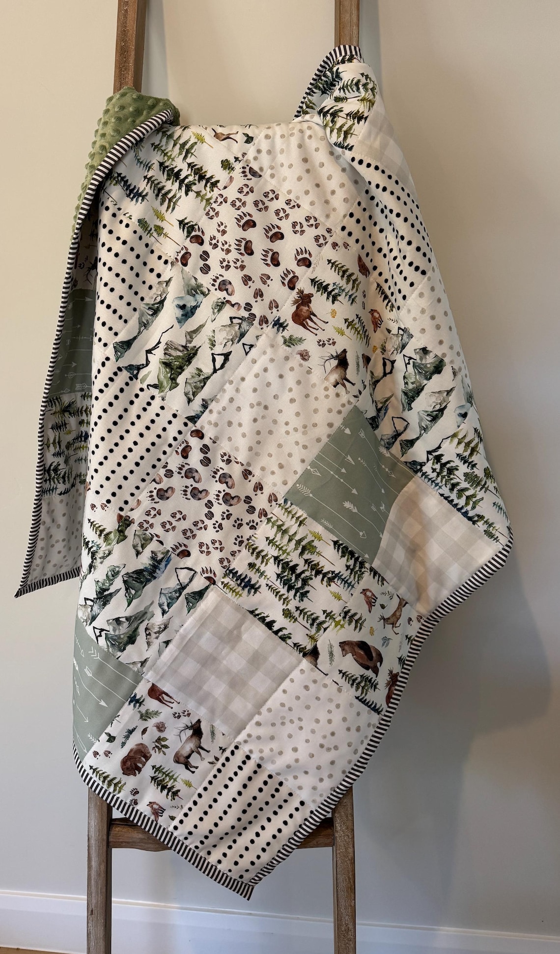 Quilted Whole Cloth Baby Blanket - Woodland Animals and Forest Trees ...