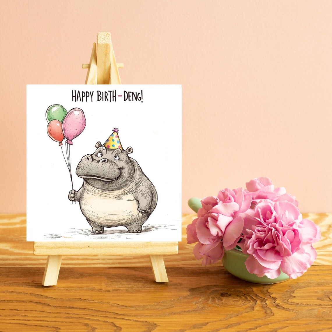 Pygmy Baby Hippo/cute Moo Deng Digital File Birthday Card/greeting Card ...