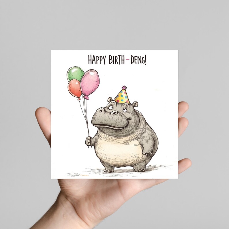 Pygmy Baby Hippo/cute Moo Deng Digital File Birthday Card/greeting Card ...