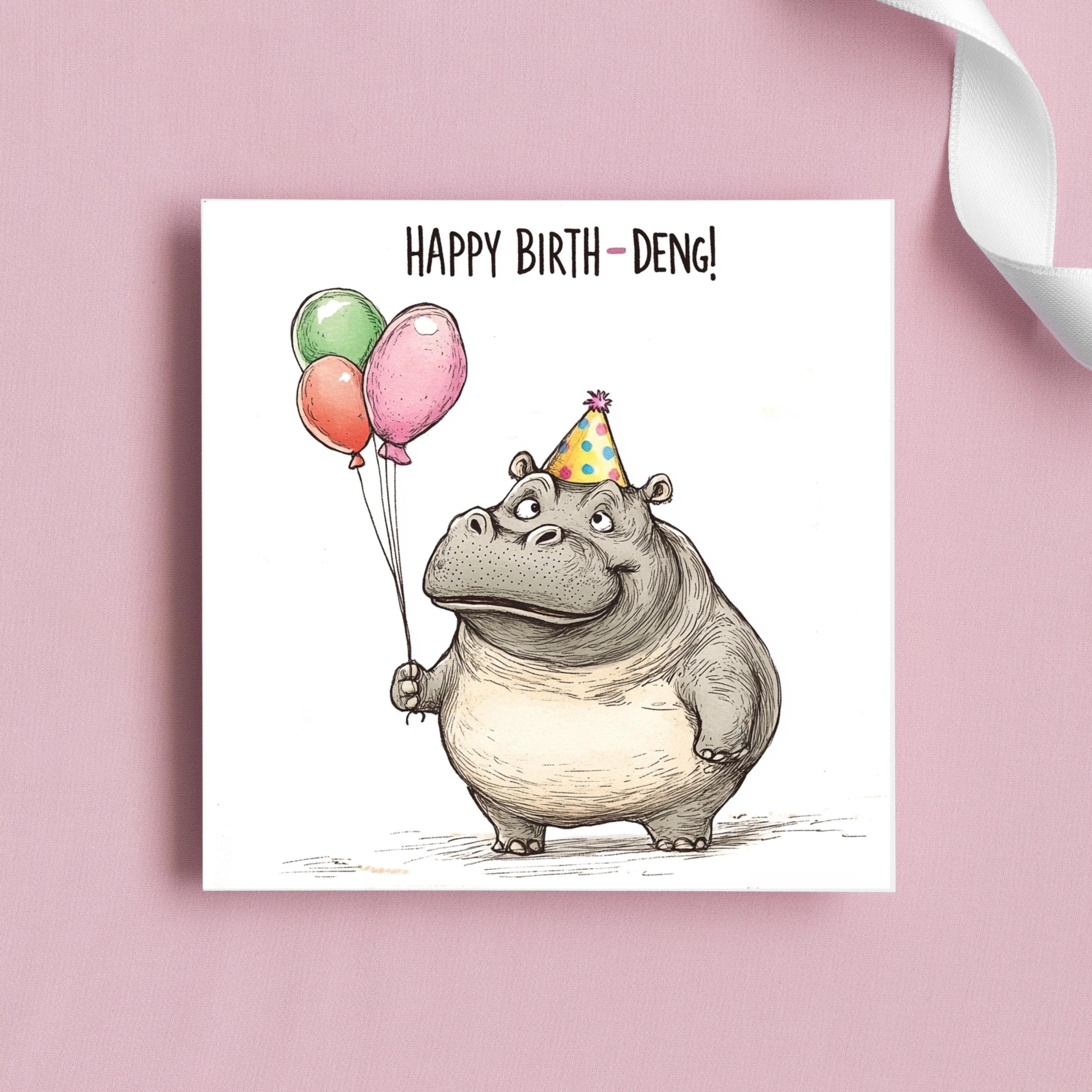 Pygmy Baby Hippo/cute Moo Deng Digital File Birthday Card/greeting Card ...