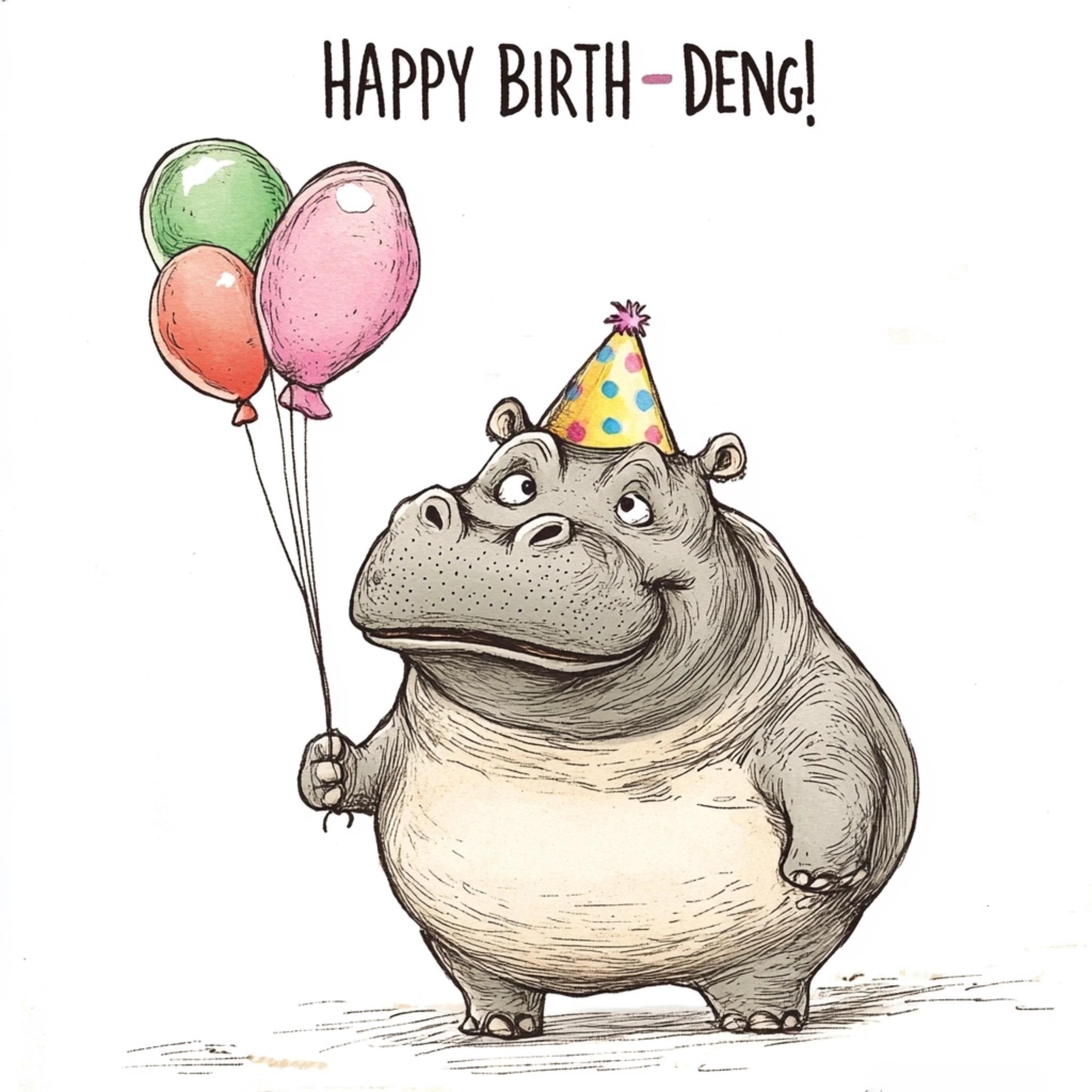Pygmy Baby Hippo/cute Moo Deng Digital File Birthday Card/greeting Card ...