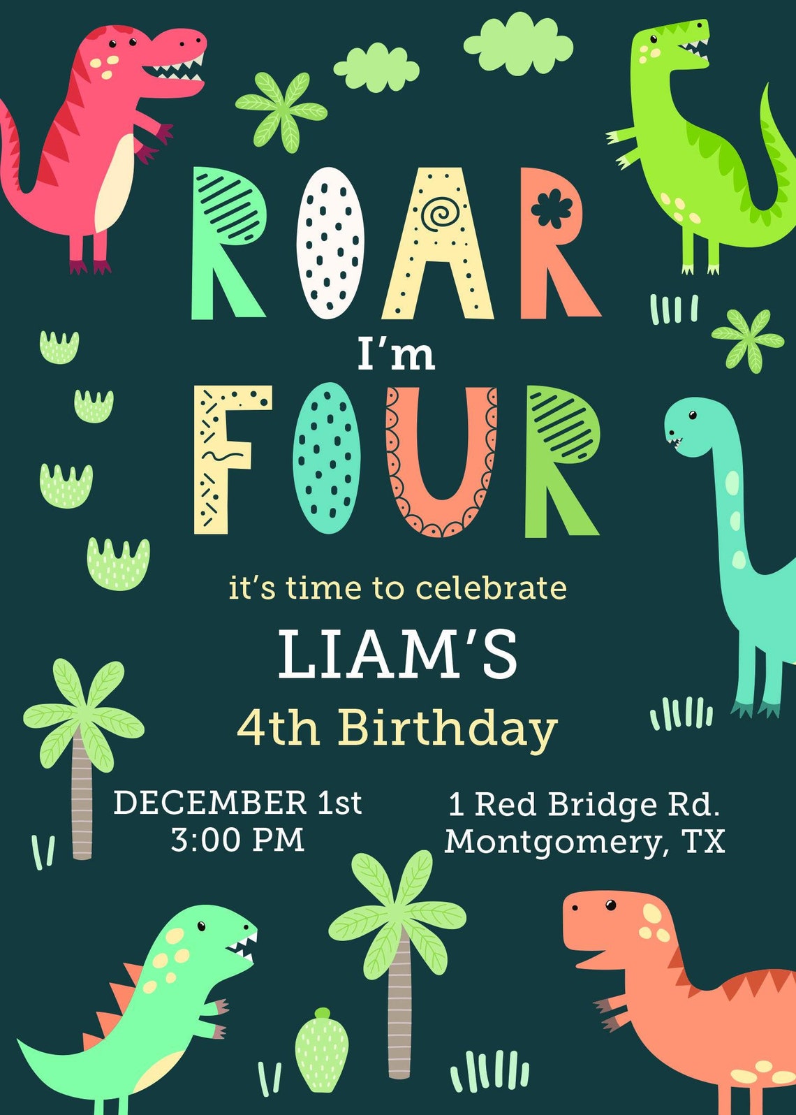 DIGITAL DOWNLOAD 4th Birthday Party Invitation Roar I'm 4 - Etsy
