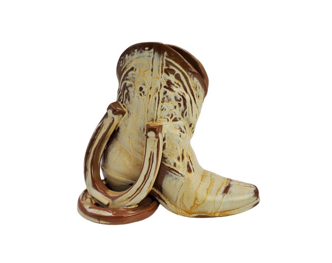 Vintage Frankoma Southwestern Cowboy Boot Horseshoe 7" Pottery Planter ...