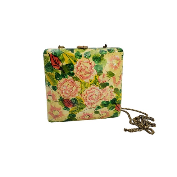 Vintage Pink Green Floral Paper Mache Lacquer Square … - Gem