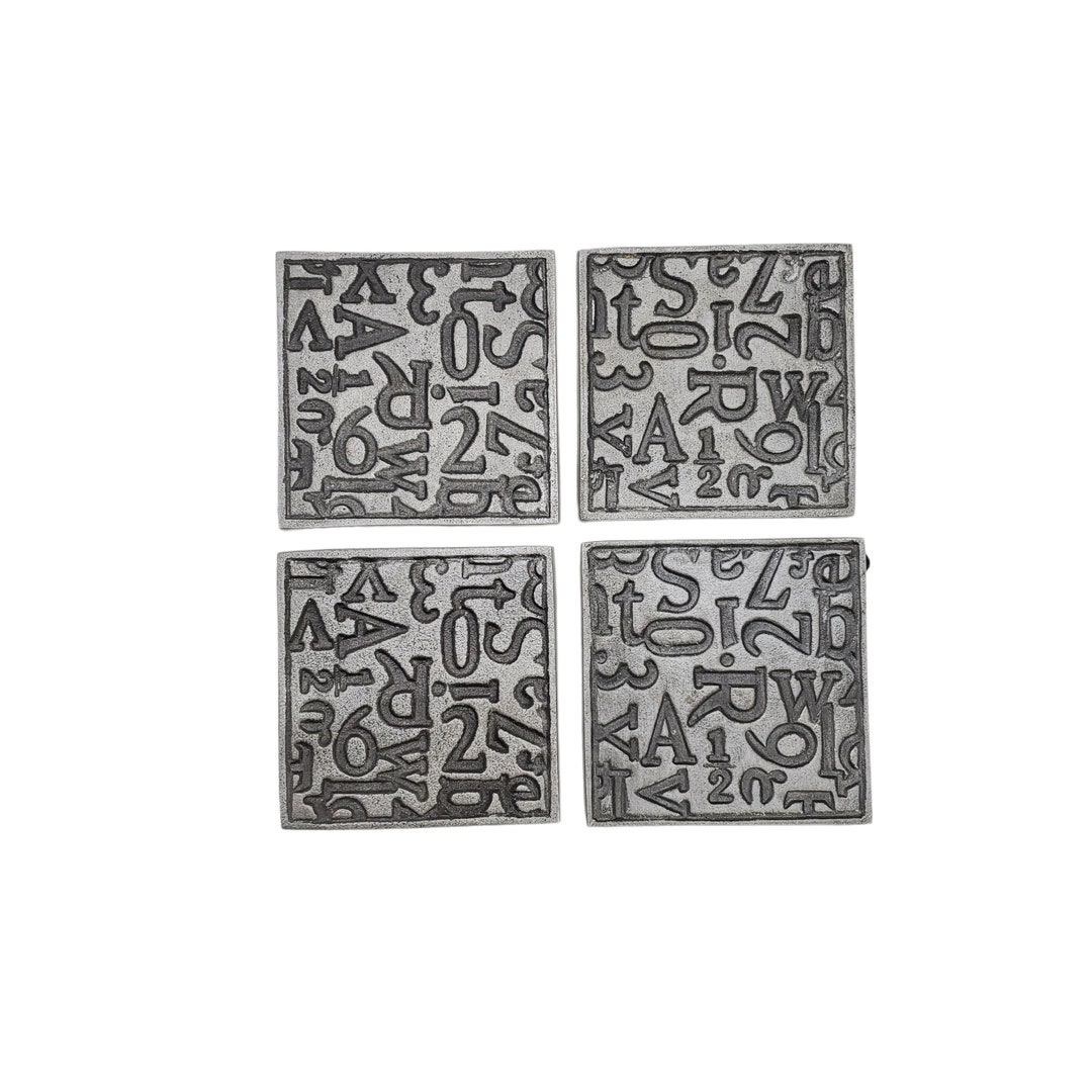 Set of 4 Square Vintage Numbers and Letters Alphabet 4 Aluminum Metal ...