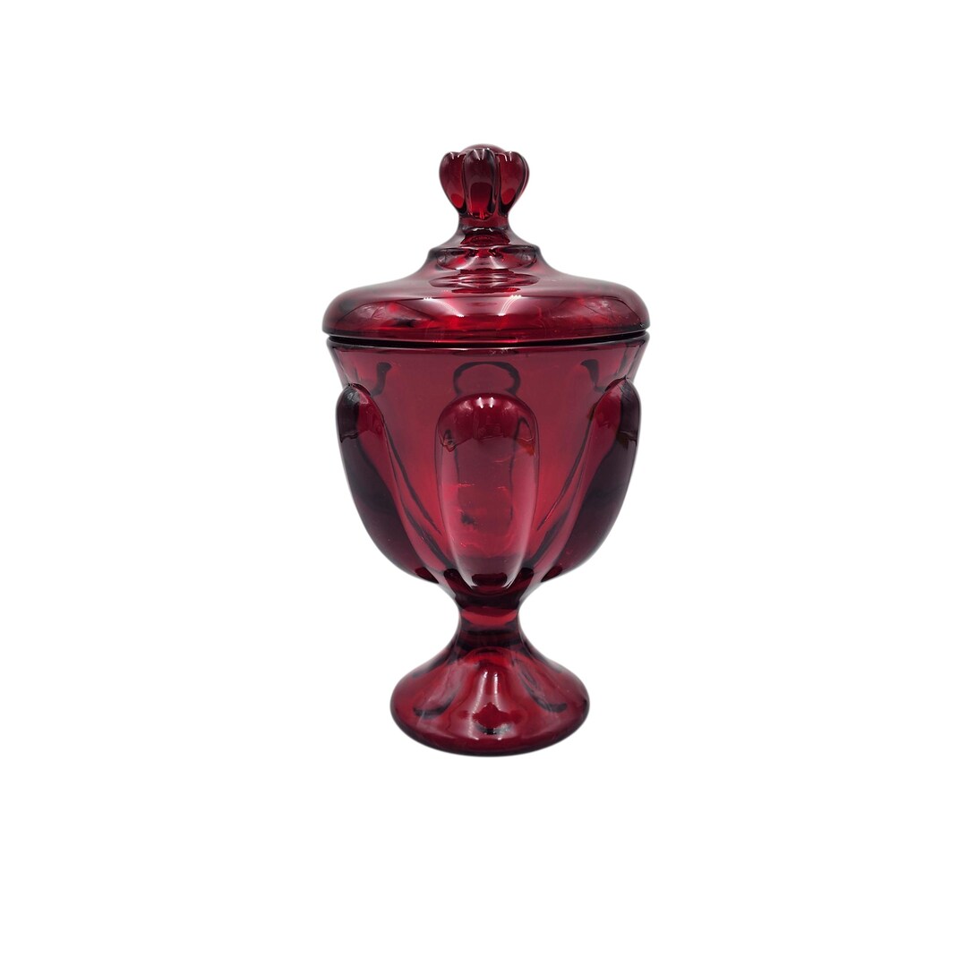 Vintage Viking Six Petal Ruby Red Glass 8" Lidded Pedestal 2 Piece ...