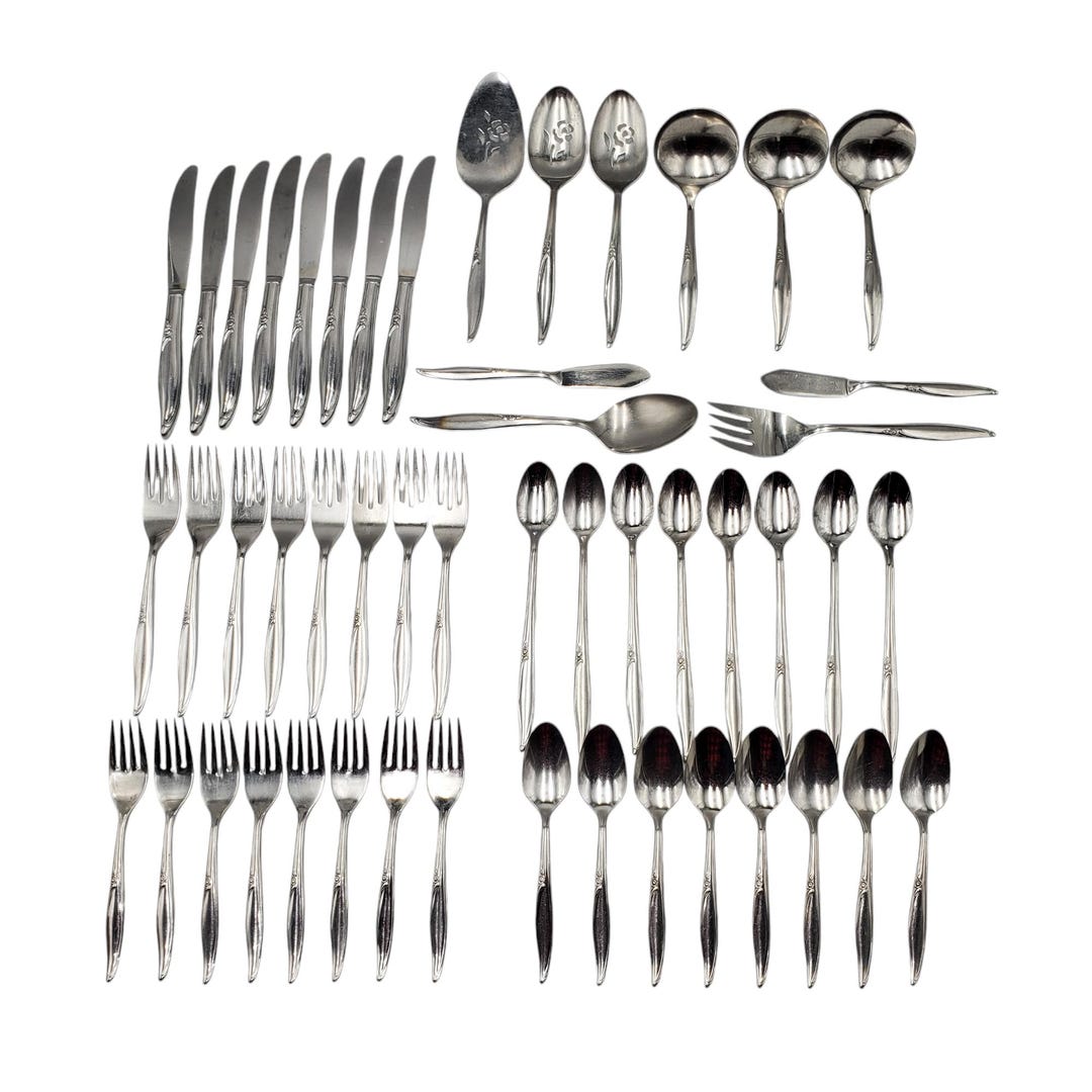 Vintage Oneida Kenwood Forever Rose Pattern Silver Tone 50 Piece ...