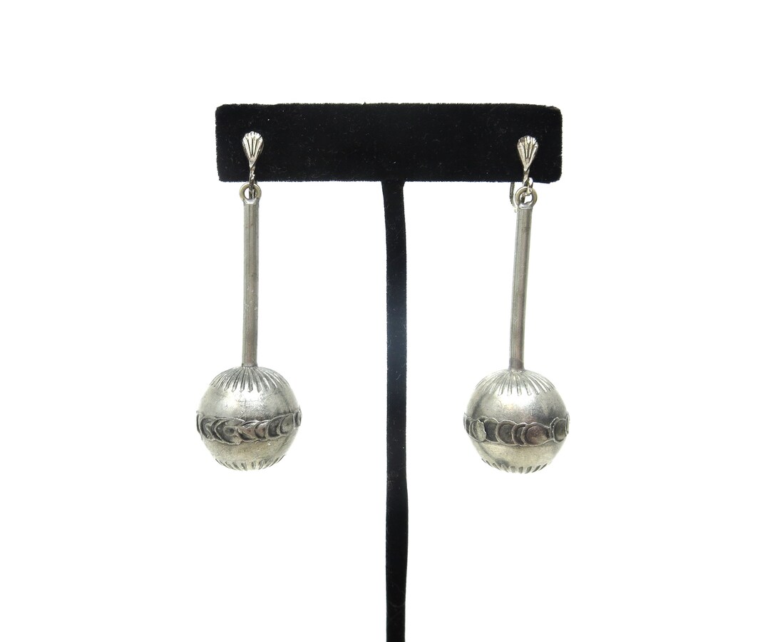 Vintage Silver Grey Pewter Pendulum Ball 2.5 Unisex Screwback Dangle ...