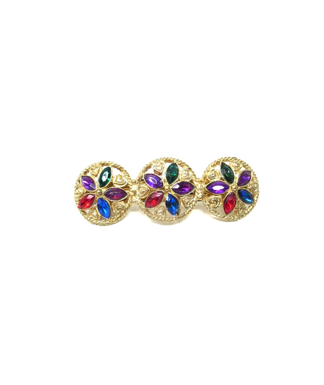 Vintage Revlon Gold Metal Jewel Tone Colorful Marquise Rhinestone Hair ...