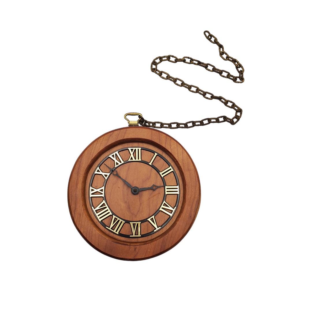 Vintage Mid Century Modern MCM Wooden Circular Roman Numeral Pocket ...