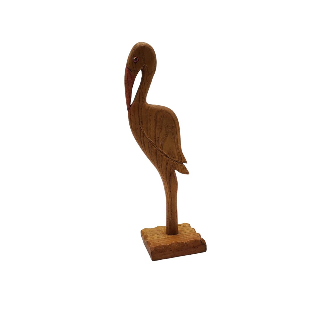 Vintage 1970s Hand Carved Standing 8" Wooden Stork Egret Crane Figurine ...