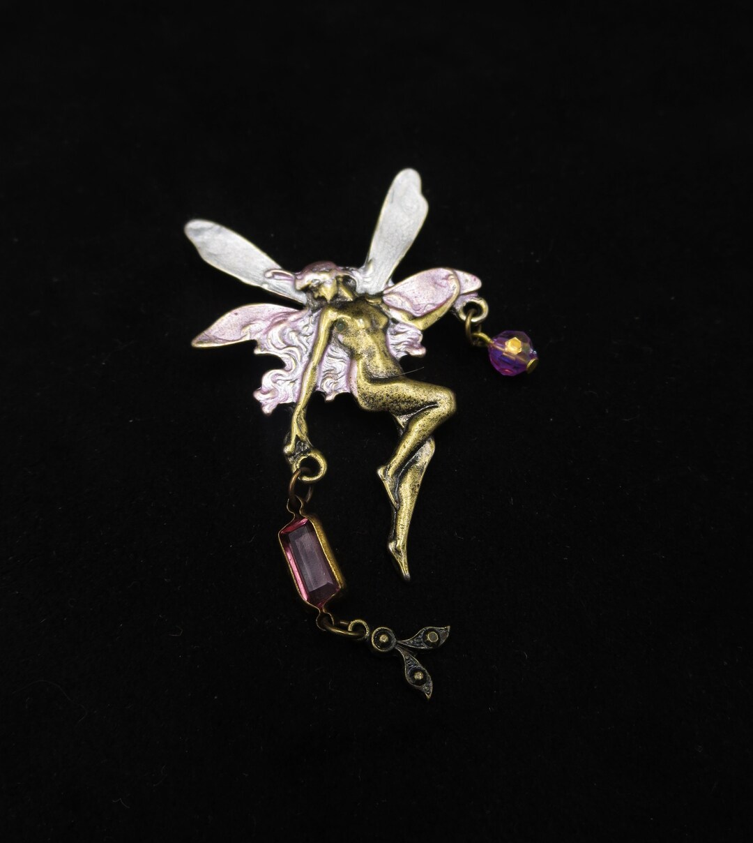 Vintage Blue Purple Bronze Art Nouveau Flying Woman Fairy / Faerie ...
