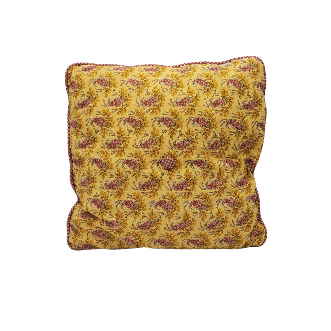 Vintage Waverly Yellow Red Floral Paisley Red Plaid 15x15 Single Square ...