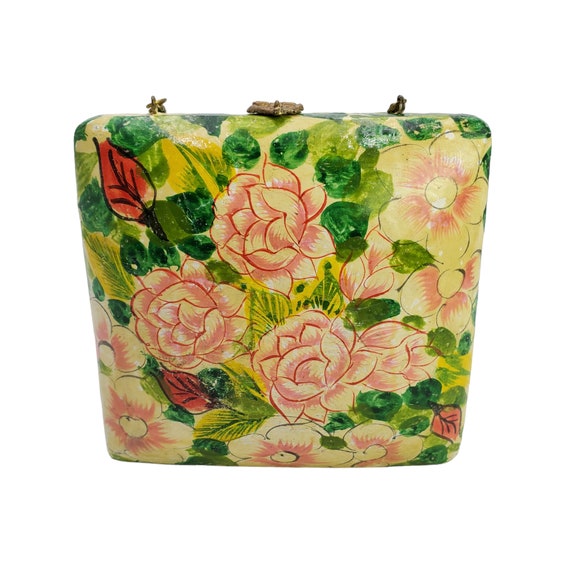 Vintage Pink Green Floral Paper Mache Lacquer Square … - Gem