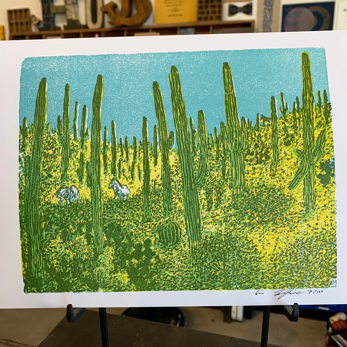 Eric Lindquist Artist, Woodcut, Burros Print, 3 Color Letterpress Print ...