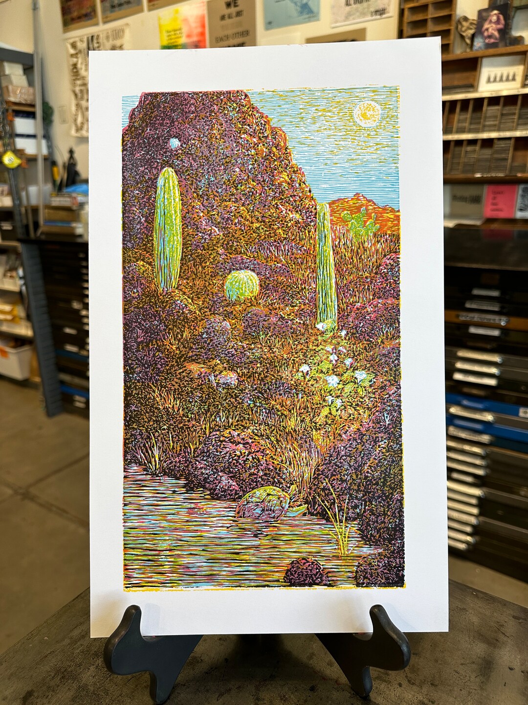 Eric Lindquist Artist, Woodcut, Canyon Lake, AZ With Turtle, 3 Color ...