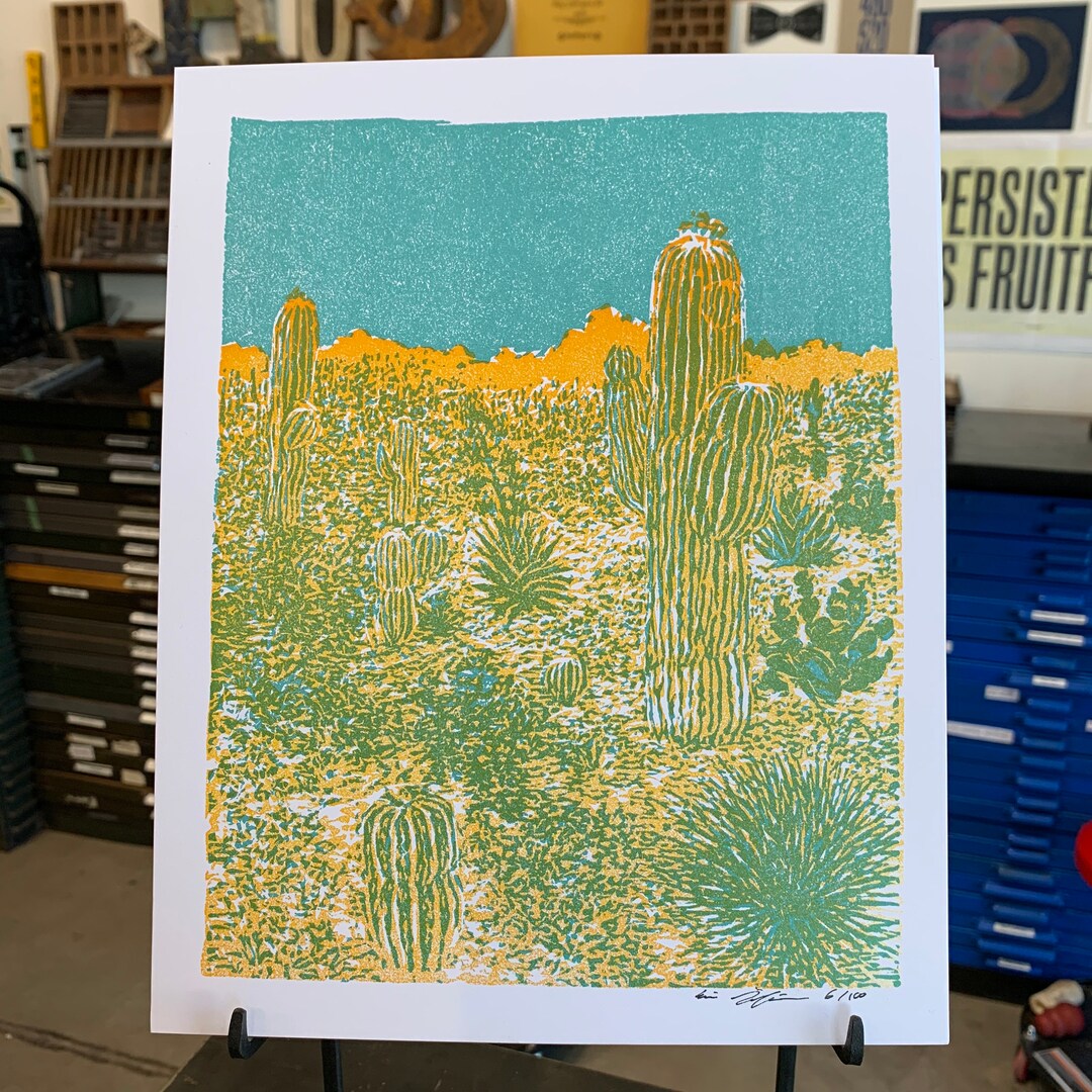Eric Lindquist Artist, Woodcut, Desert Print, 3 Color Letterpress Print ...