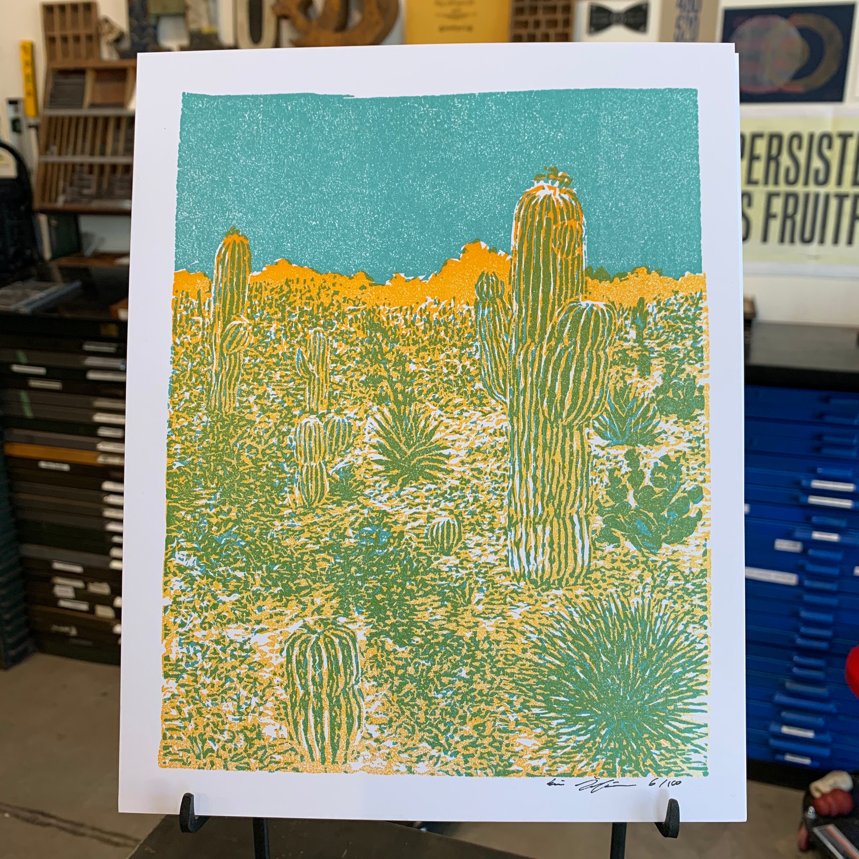 Eric Lindquist Artist Woodcut Desert Print 3 Color | Etsy