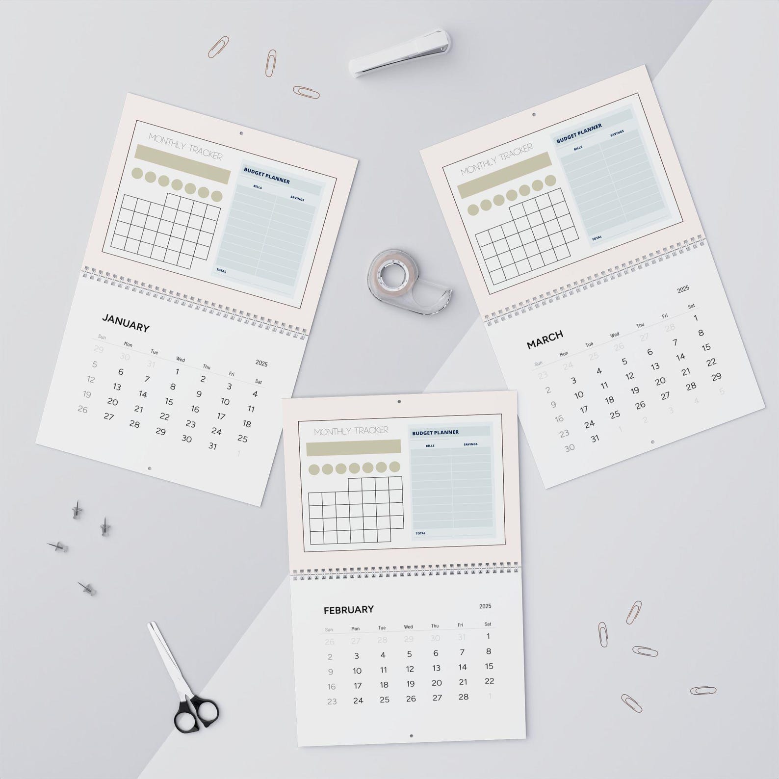 2025 Printable Wall Calendar With Monthly Habit Tracker and Budget ...