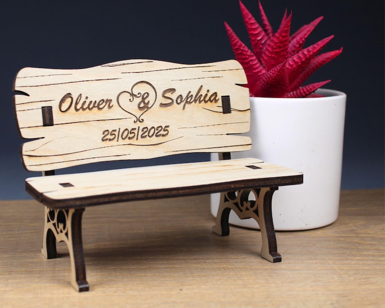 Engraved Miniature Wooden Bench: Personalized Romantic Keepsake for ...