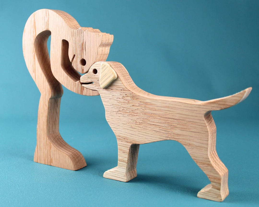 Handcrafted Wooden Man & Labrador Sculpture: Rustic Home Decor Art ...