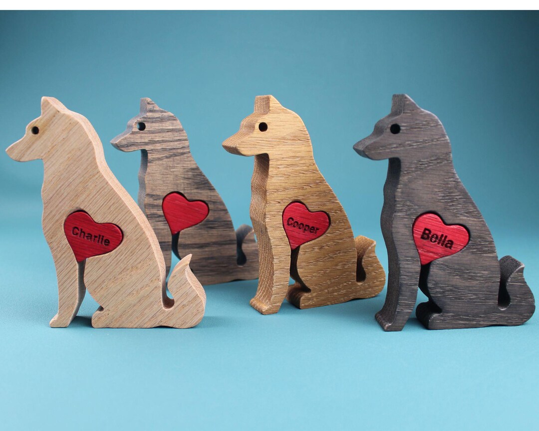 Rustic Oak Siberian Husky Sculpture: Handcrafted Wooden Dog Figurine ...