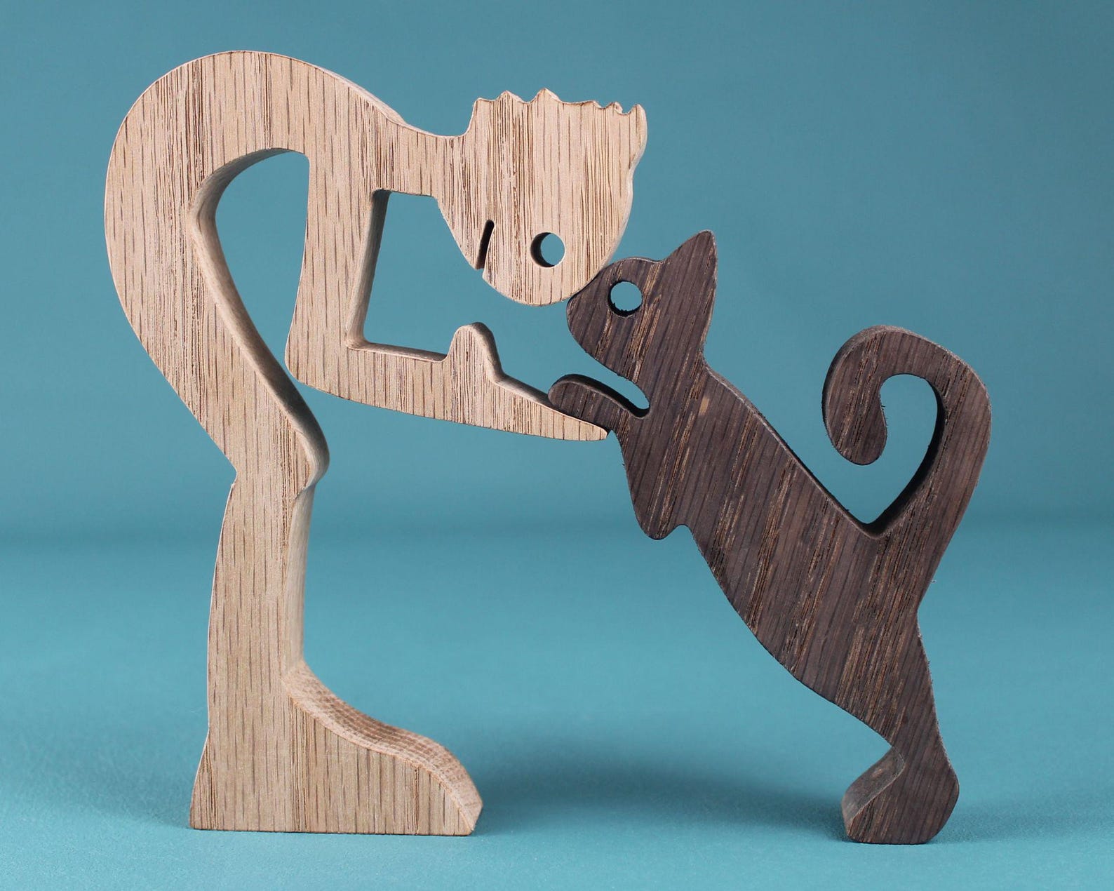 Oak Man and Cat Sculpture: Handcrafted Brutalist Wooden Art - Etsy