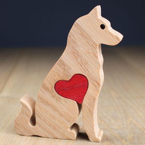 Rustic Oak Siberian Husky Sculpture: Handcrafted Wooden Dog Figurine ...