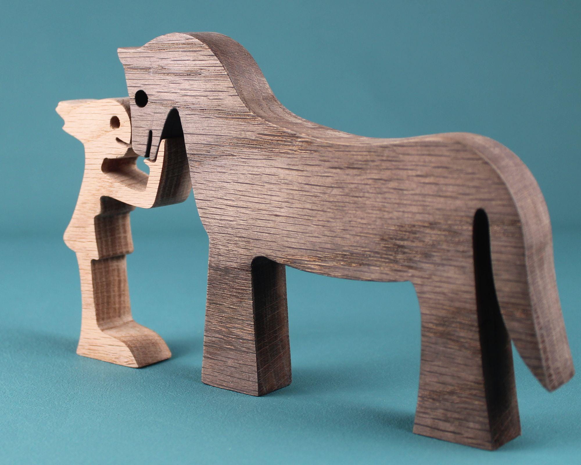 Oak Wood Girl and Horse Sculpture: Minimalist Equestrian Art - Etsy