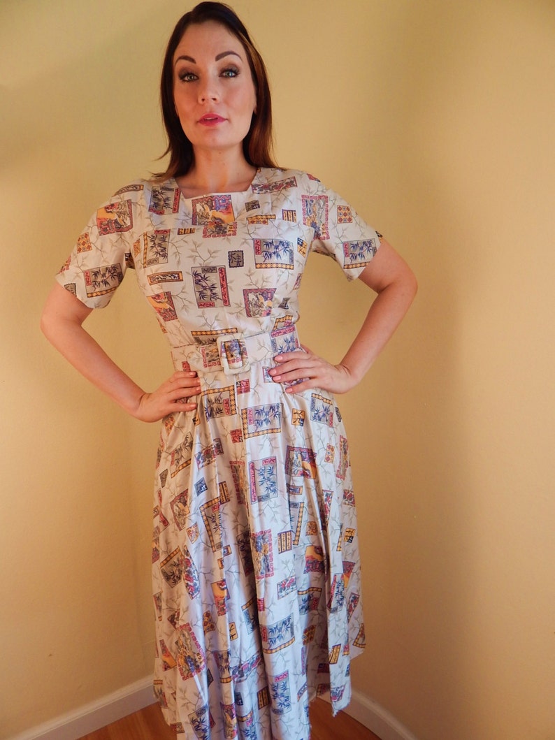 Vintage Dress ,custom Made ,polished Cotton Day Dress, Matching Belt ...