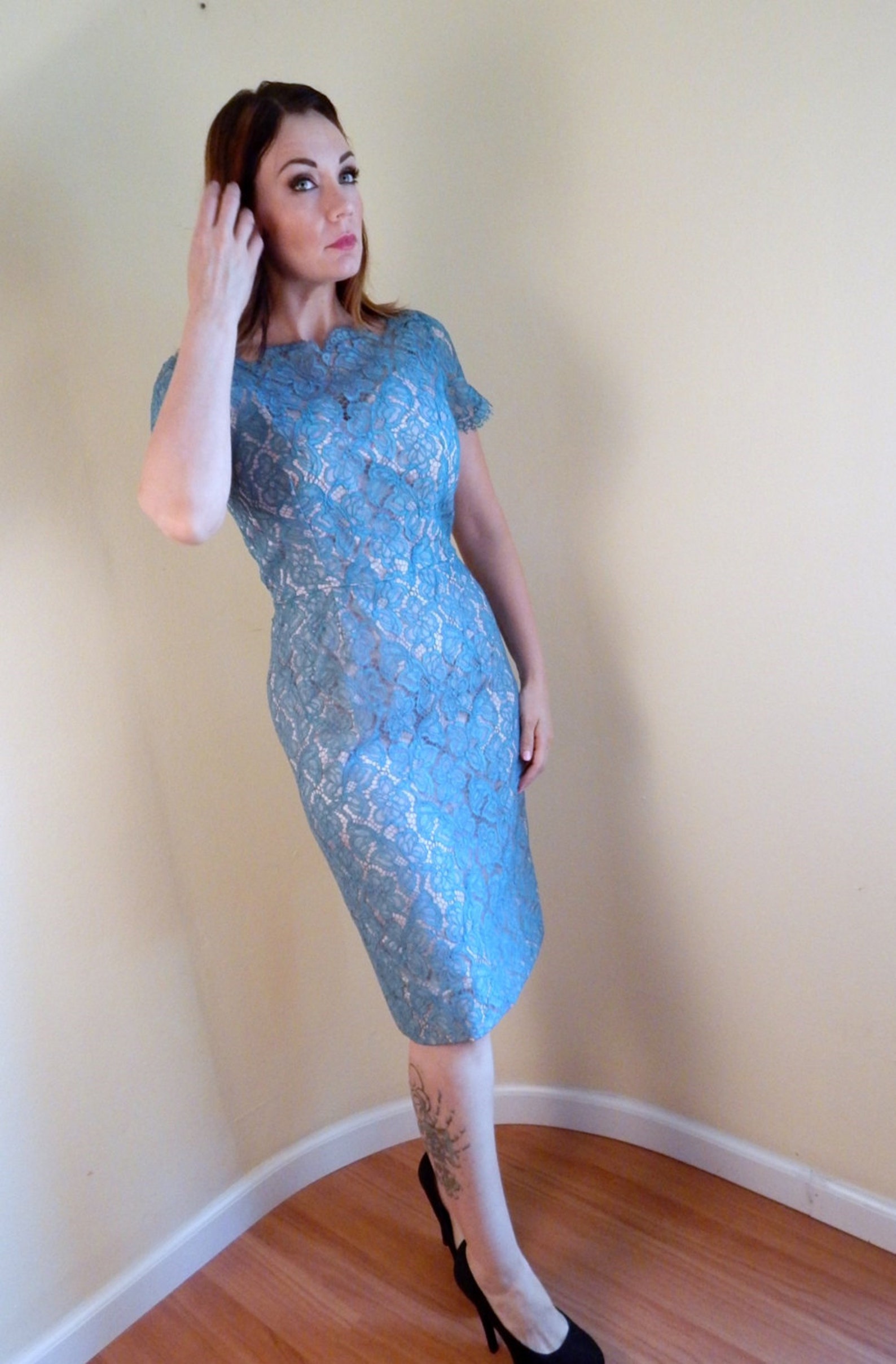 Vintage Lace dress blue lace jacket Handmade appx size 8 | Etsy