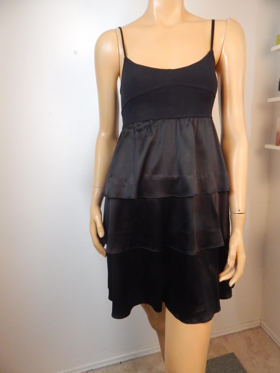 Womens Sexy Black Dress With Stretch Bodice and Silk Satin Skirt ...