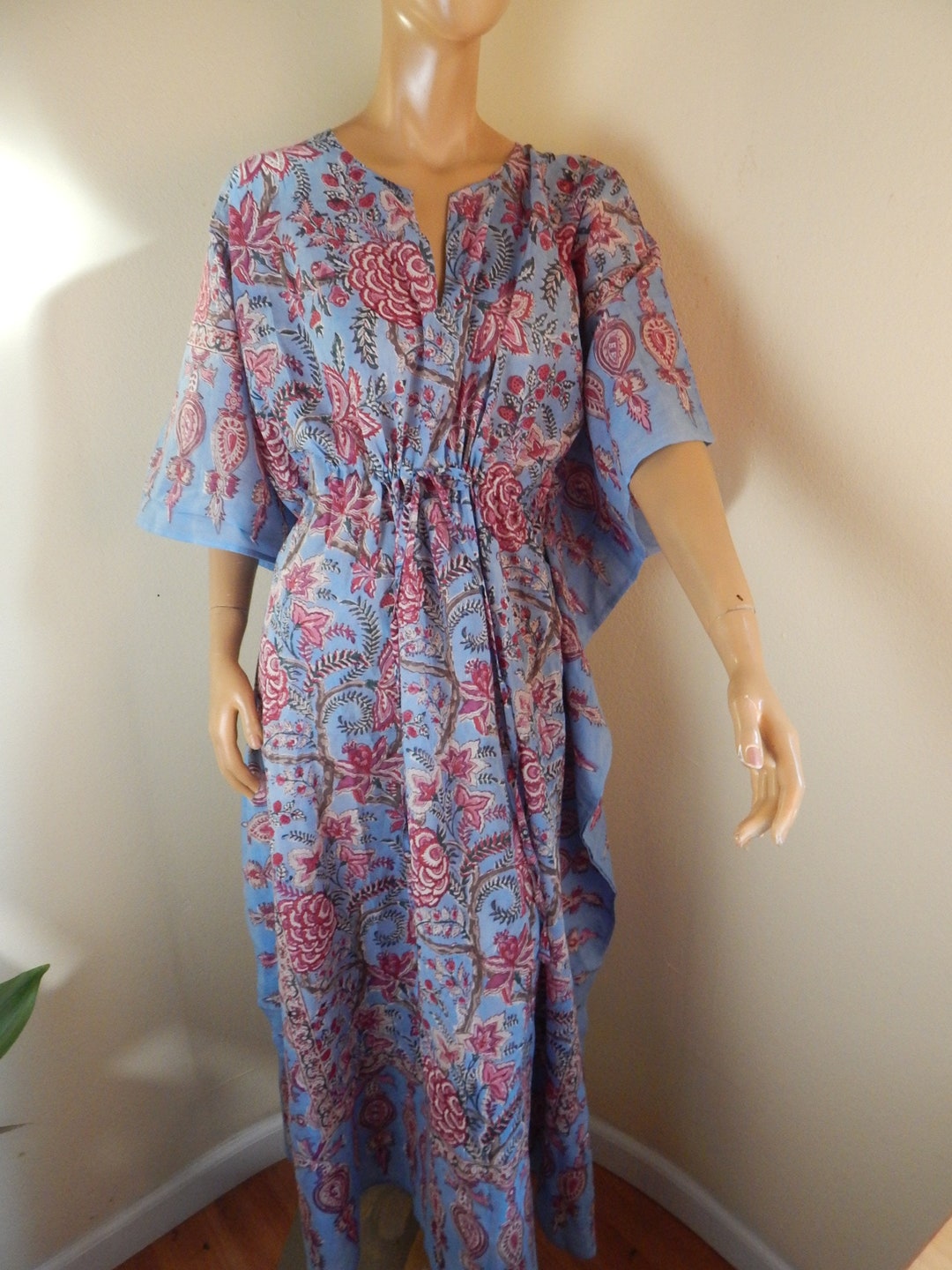 Womens Caftan, India Print Fabric, Anoki, Free Size, Blue Floral - Etsy