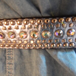Vintage Rhinestone Leather Belt, Vintage 90s, Silver Blue, Size 34 ...