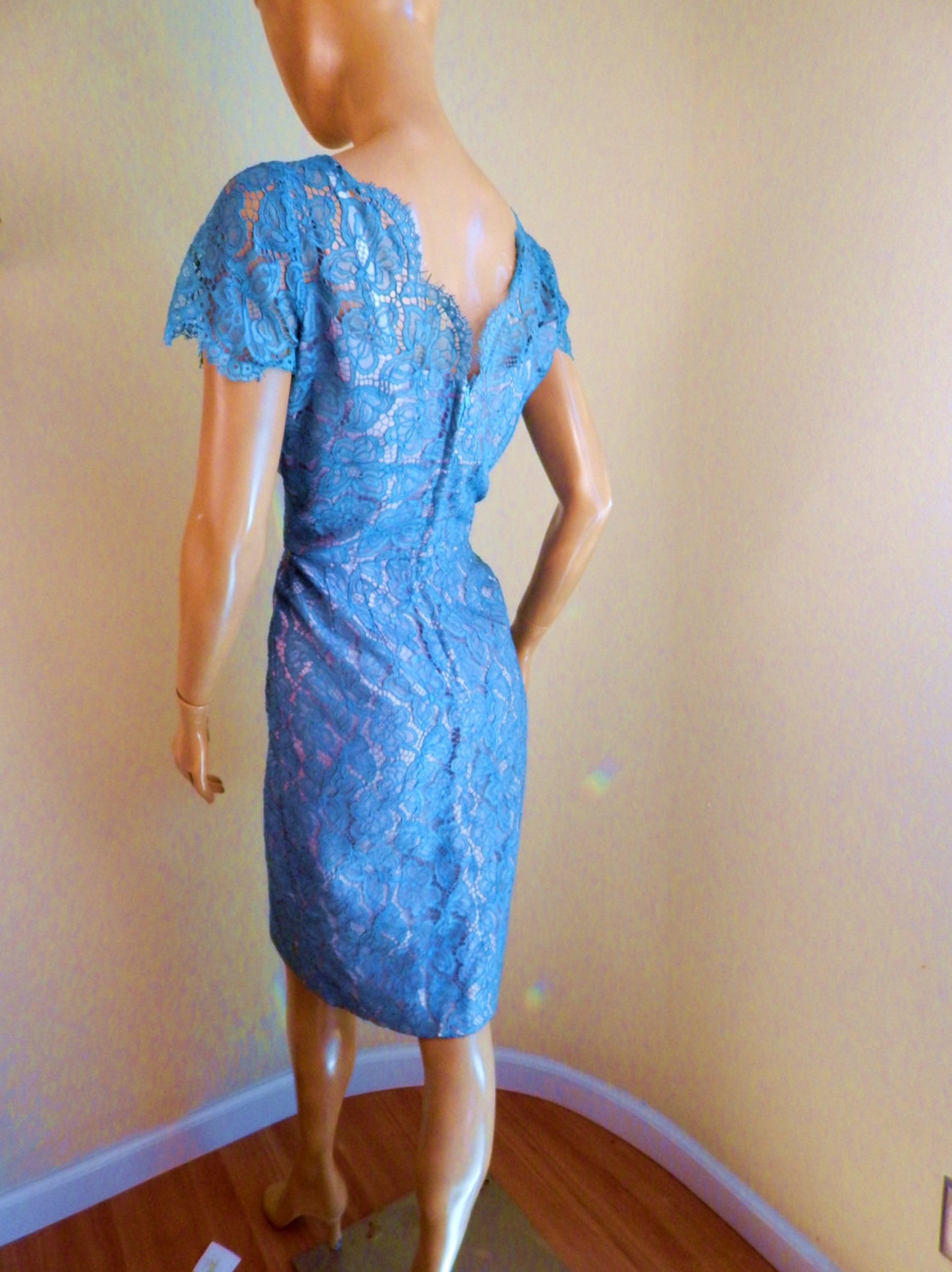 Vintage Lace dress blue lace jacket Handmade appx size 8 | Etsy